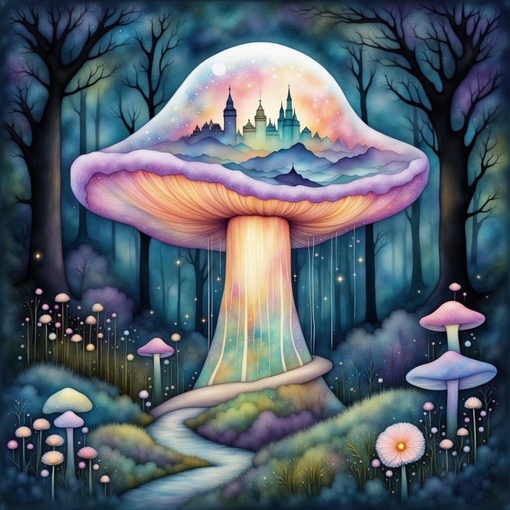 Toadstool Forest - Iridescent Jelly Mushroom in Whimsy-Inspi...