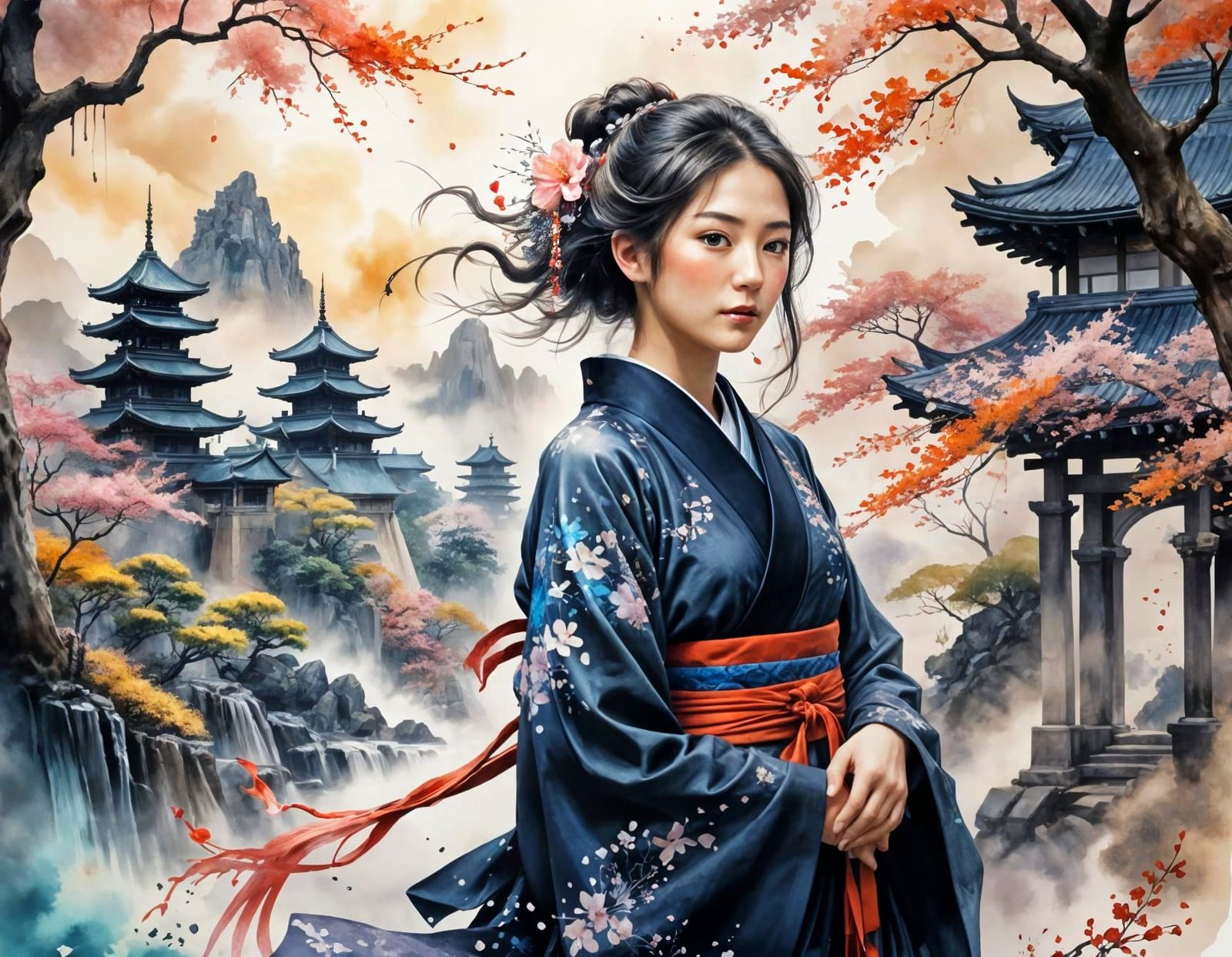 Summer Vestiges - Watercolor Portrait of Enchanted Japanese ...