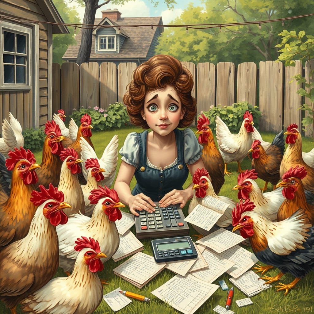 Chicken math is a real thing - A Whimsical Folk Art Scene of...