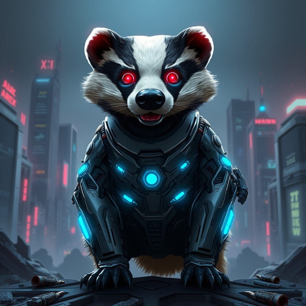 "Xray Zero Badger" - Cybernetic Badger Defies Dystopian City...