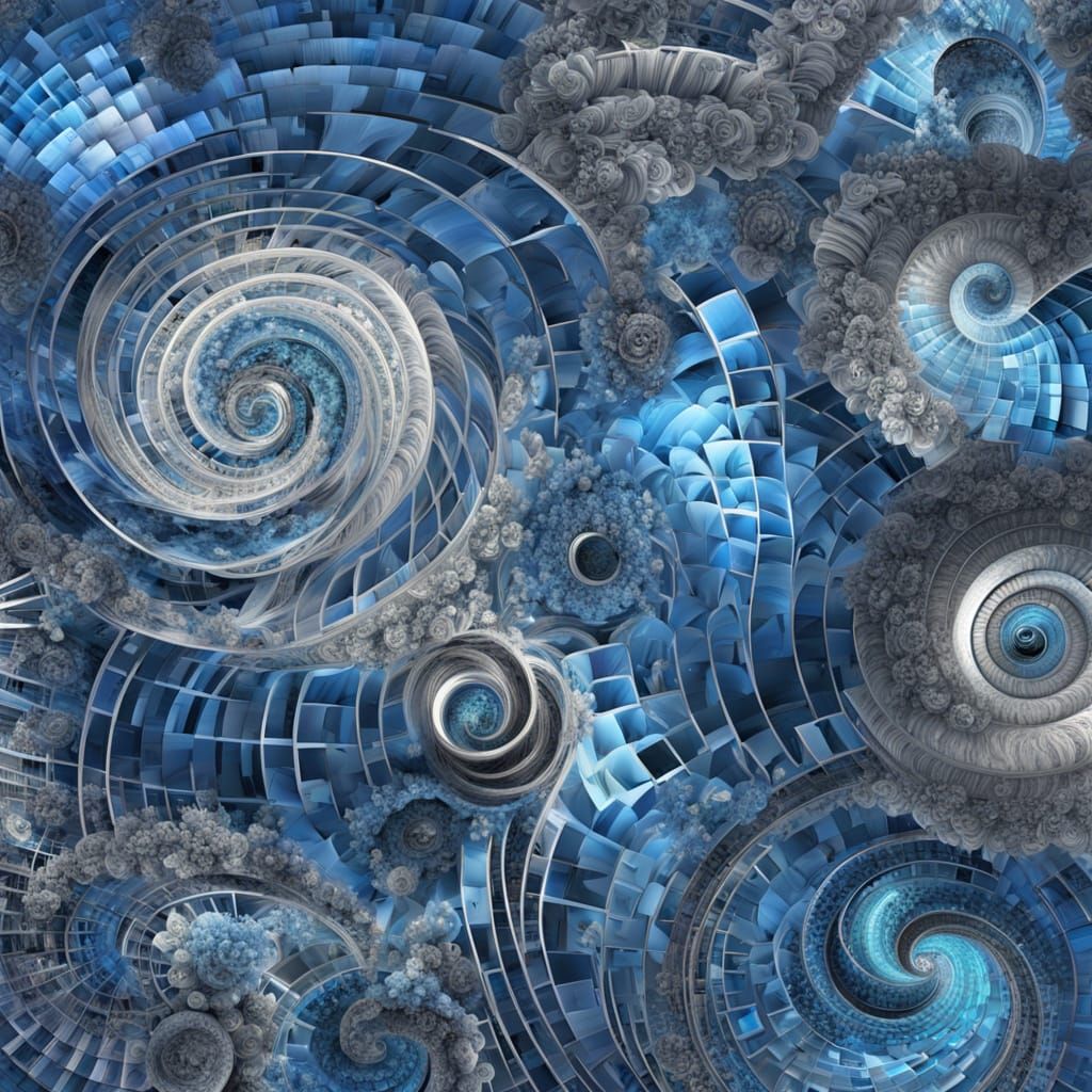 Fractals in Shimmering Blue and Silver - AI Art