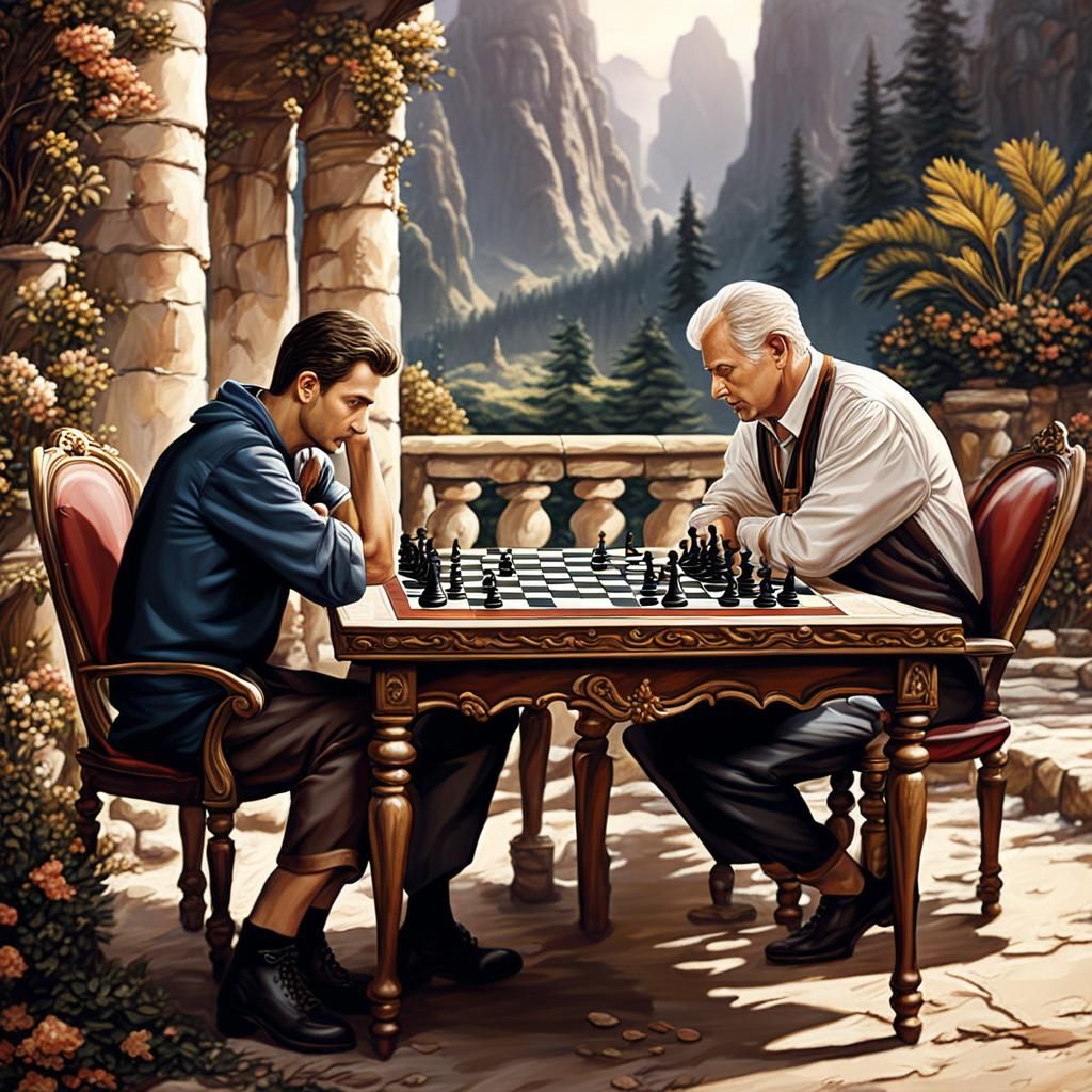 two men are playing chess - AI Generated Artwork - NightCafe Creator