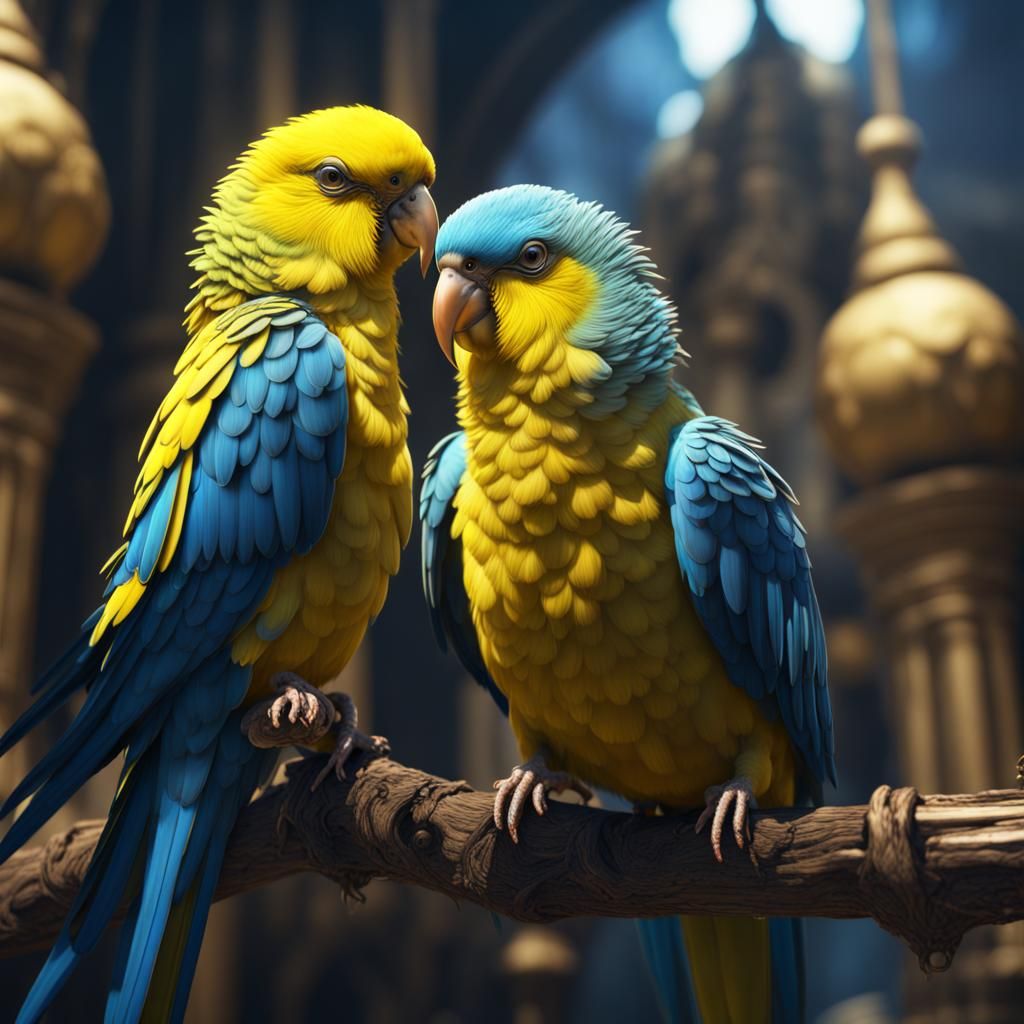 Blue and yellow parakeets - AI Generated Artwork - NightCafe Creator