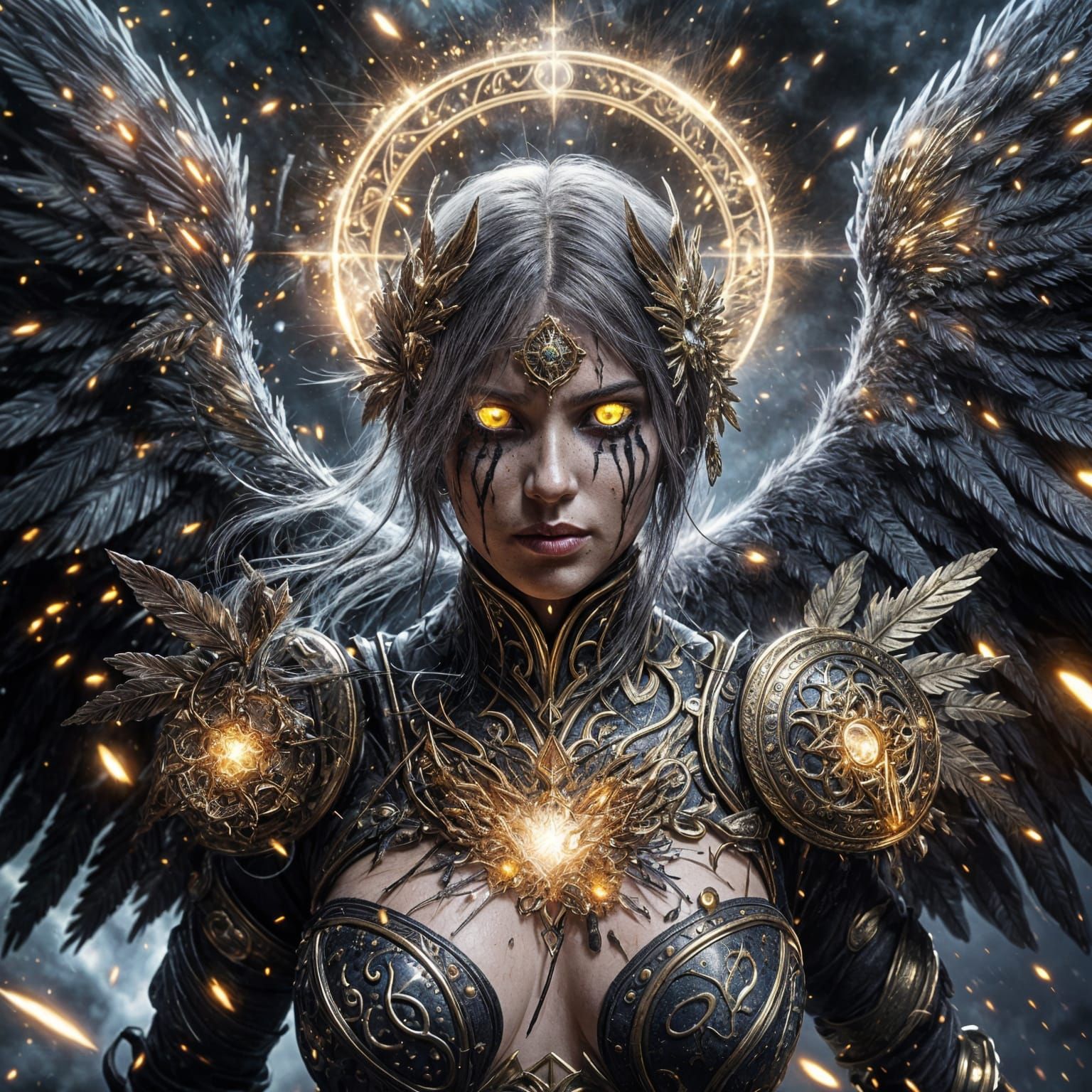 Create an extreme-detailed, ultra-high-resolution close-up of a celestial Middle-Eastern female ...