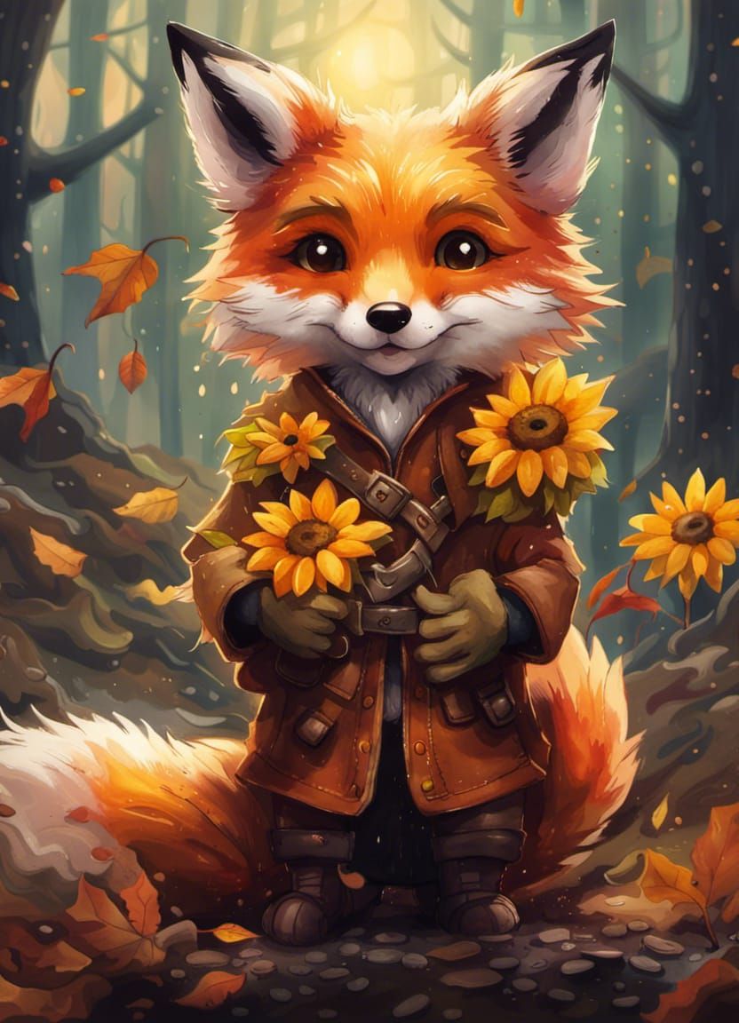 Cute fox in autumn with sunflowers - AI Generated Artwork - NightCafe ...