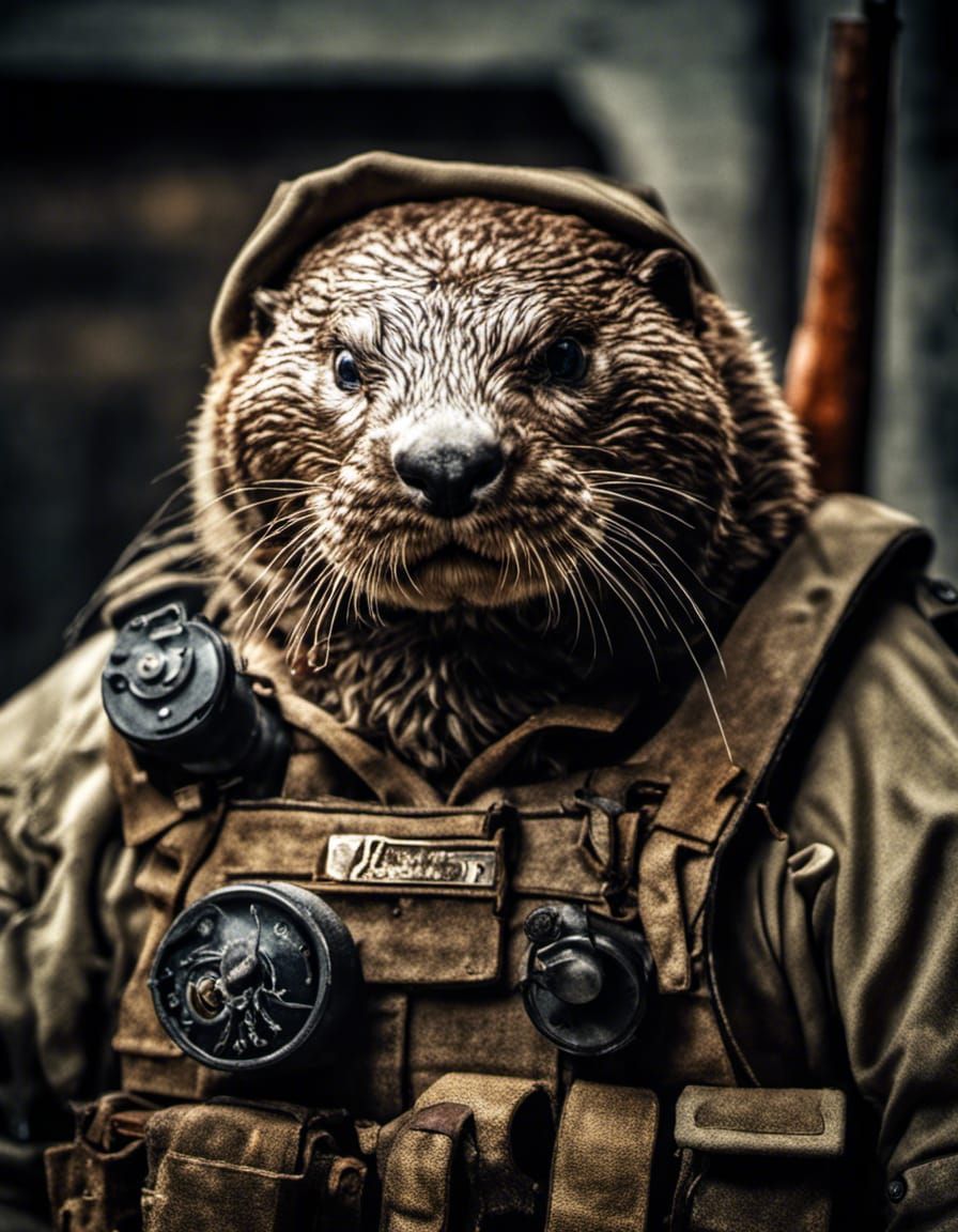 Photograph portrait Legionnaire Sargent Obese Otter geared up, ready to ...