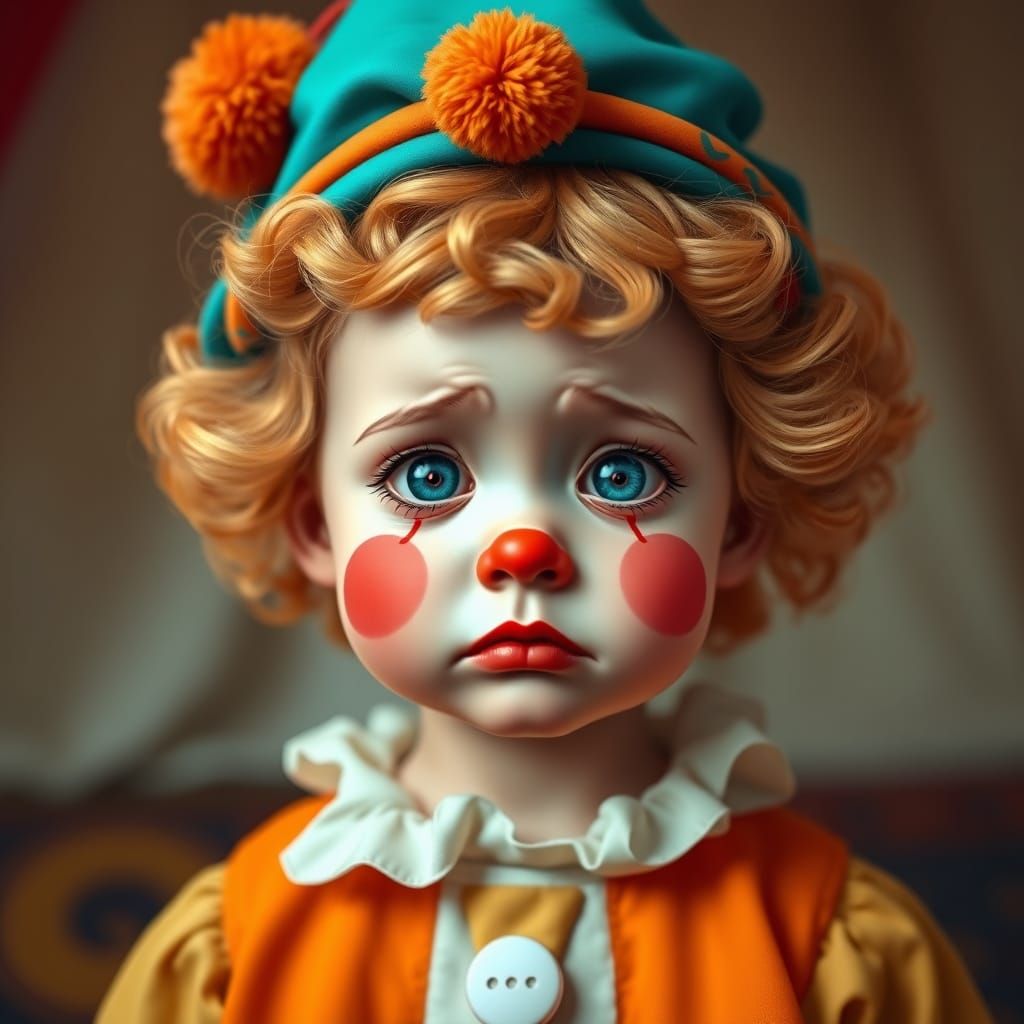 Circus Life - Whimsical Clown Portrait with a Touch of Melan...