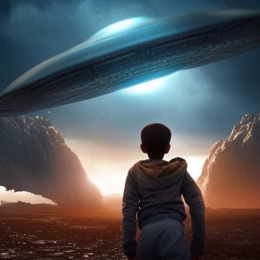 DESING A MOVIE POSTER WITH ALIENS FALLING FROM SKY AND A BOY LOOKING UP ...