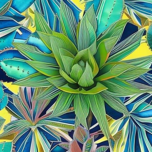 Complex cactus 🌵 in intricate magical desert, geometric abstract art ...