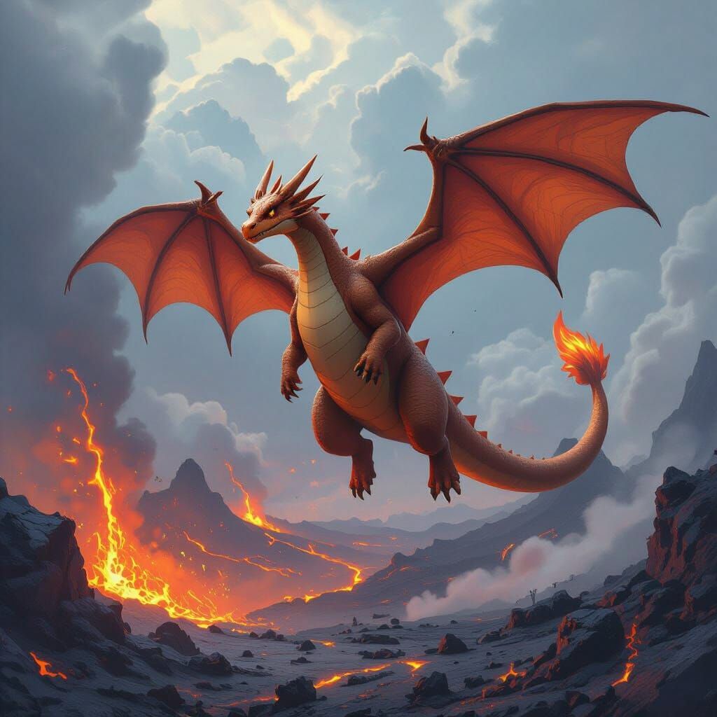 Charizard Soaring Above Volcano: Realistic Detaile... - AI Art