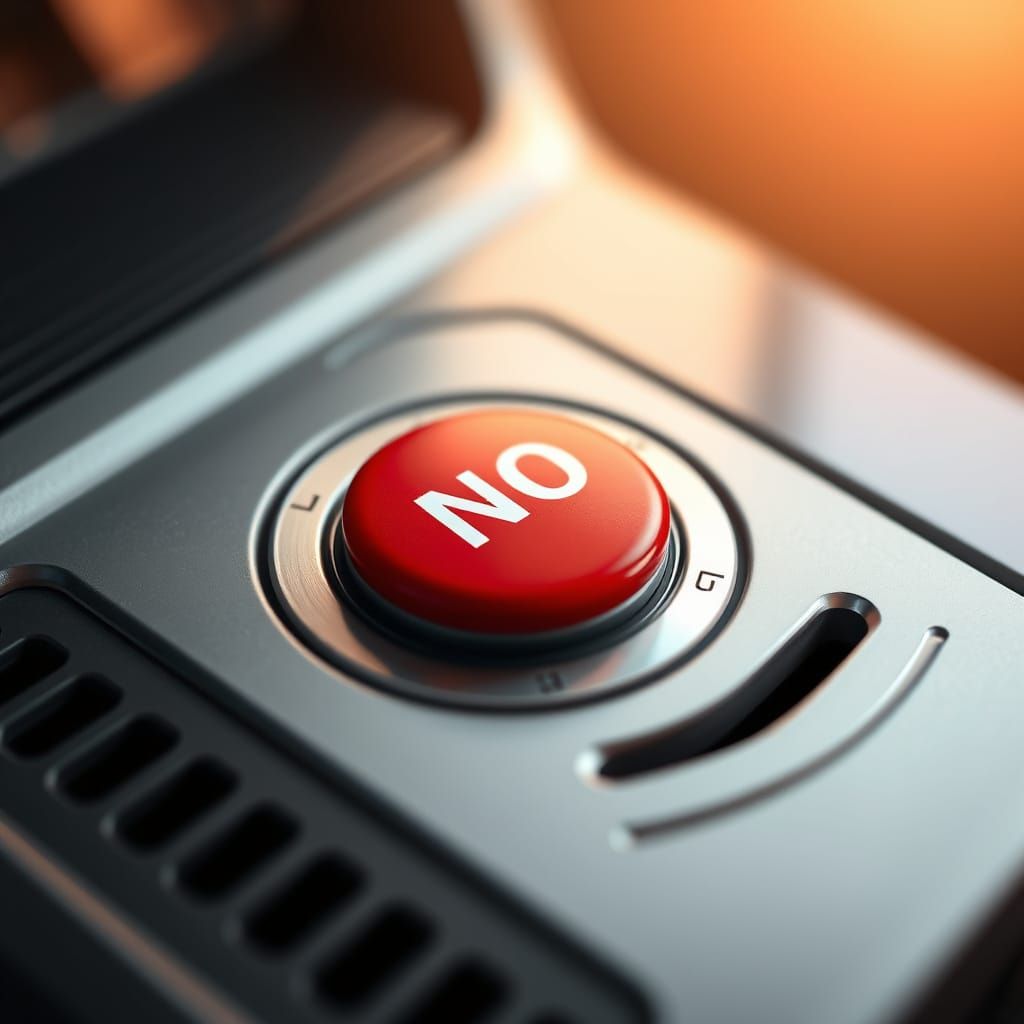 A single big red button in a console -lettering 'N... - AI Art