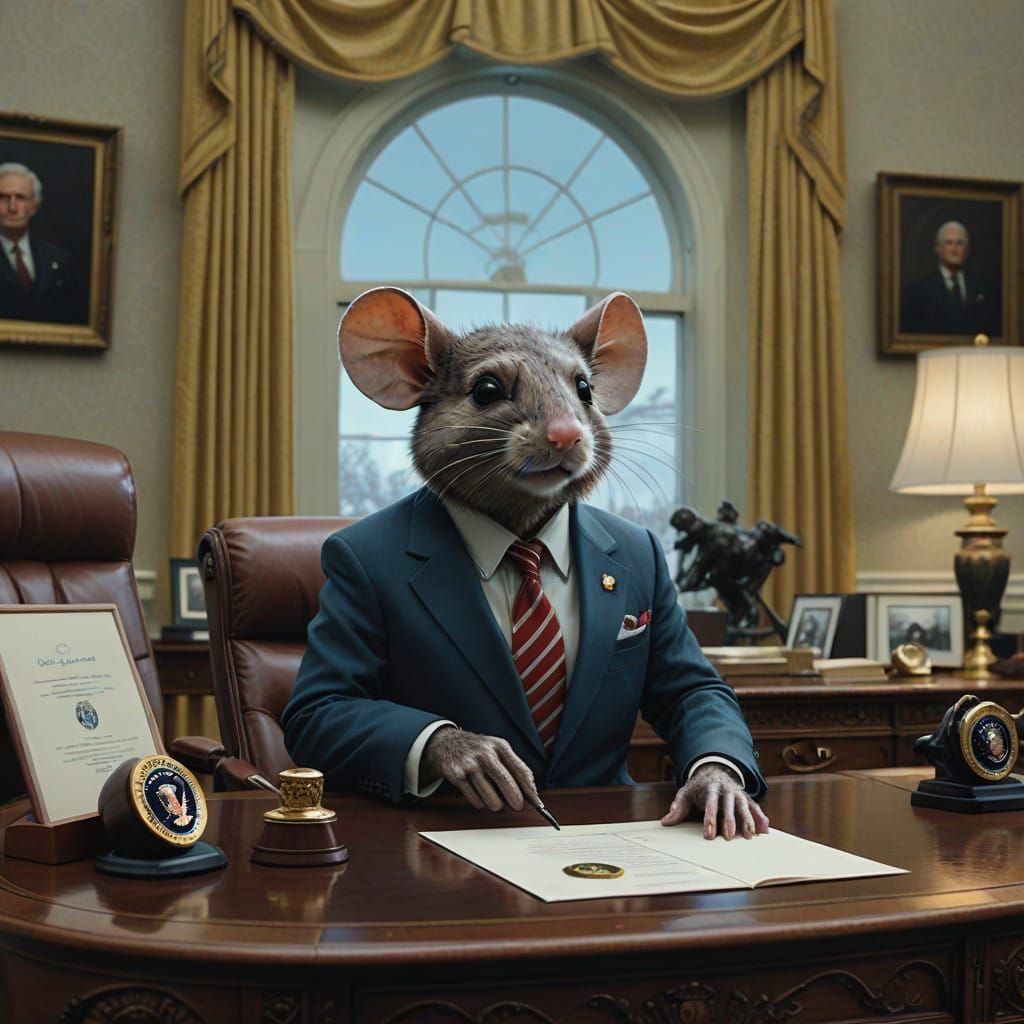 President Mouse in Oval Office, Hyper-Realistic - AI Art