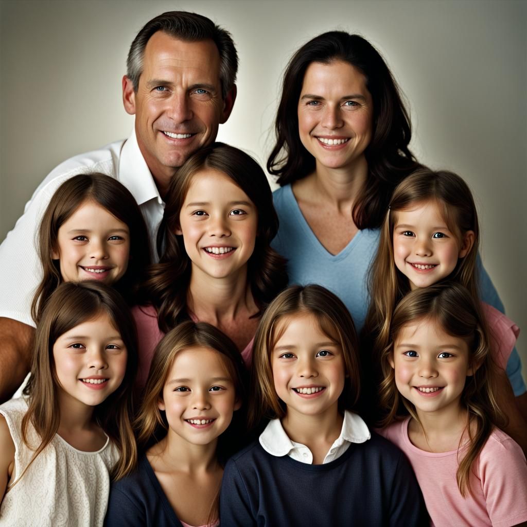 Portrait of a family with 7 daughters - AI Generated Artwork ...
