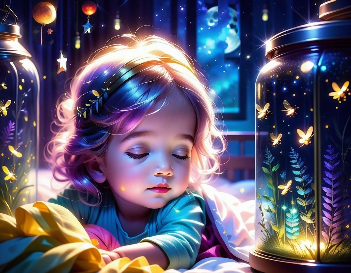 Sleeping with fireflies - AI Generated Artwork - NightCafe Creator