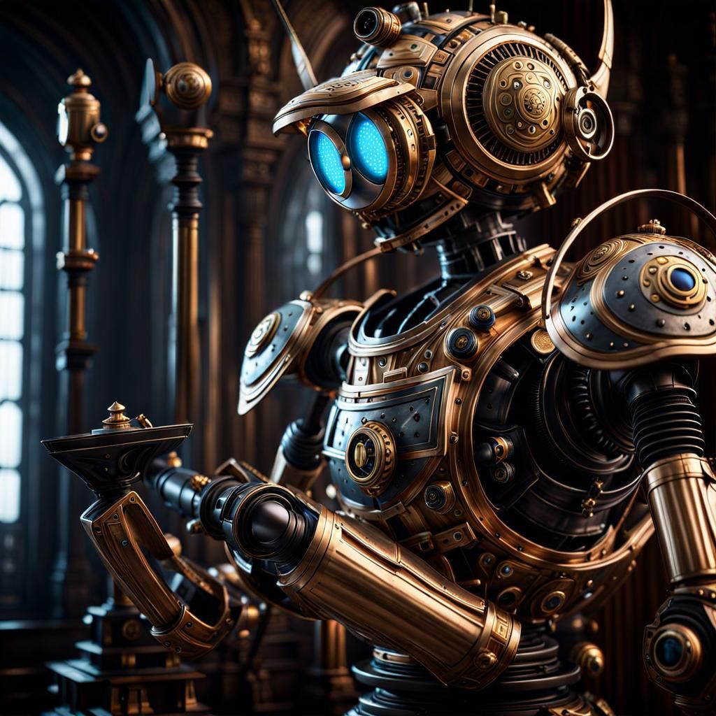 Ancient robot butler, horrorcore dramatic atmospheric maximalist ...