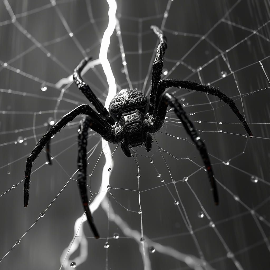A spider - Majestic Spider in Monochrome Fantasy Scene