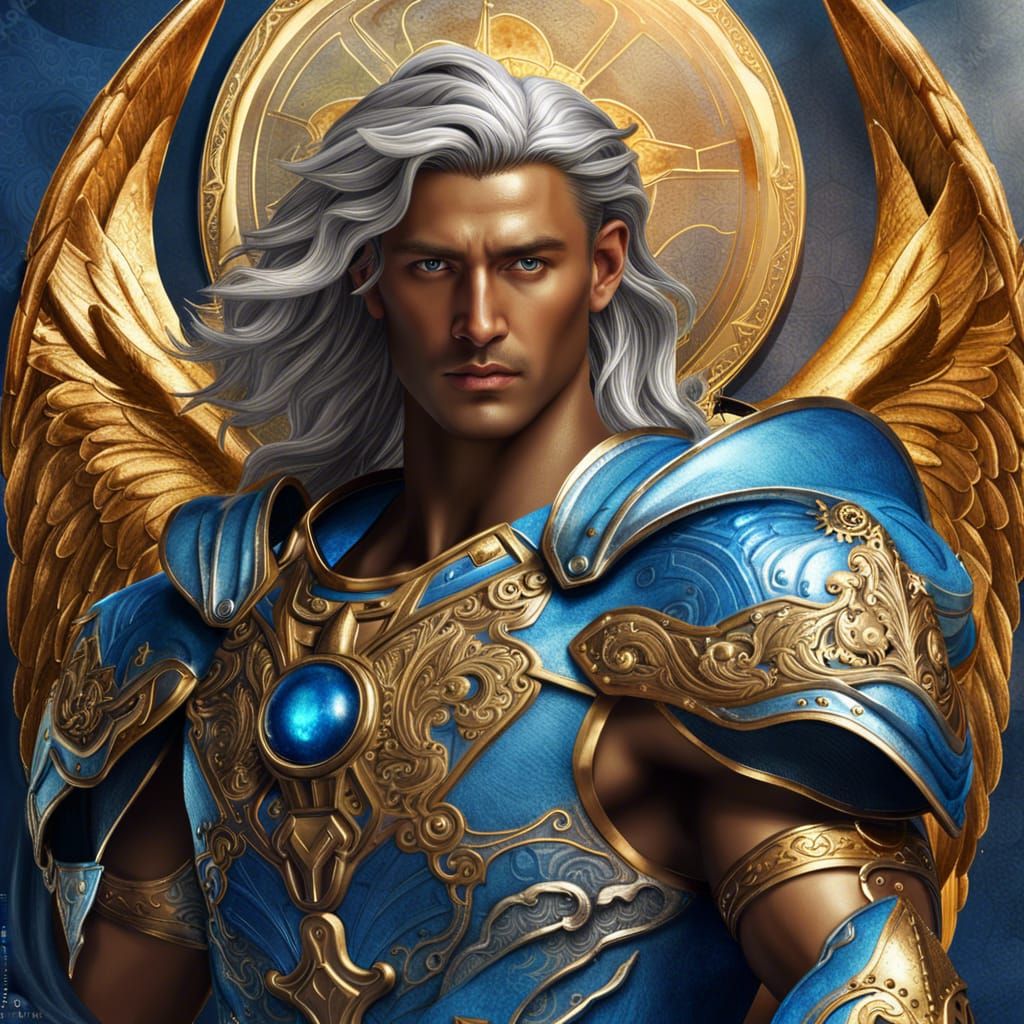 an angel sign CAPRICORNIO astrology man in blue golden armor zodiac ...
