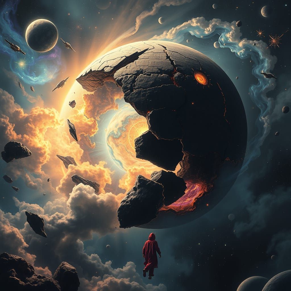 Cosmic Odyssey: Shattered Planetoid Radiates Nebul... - AI Art