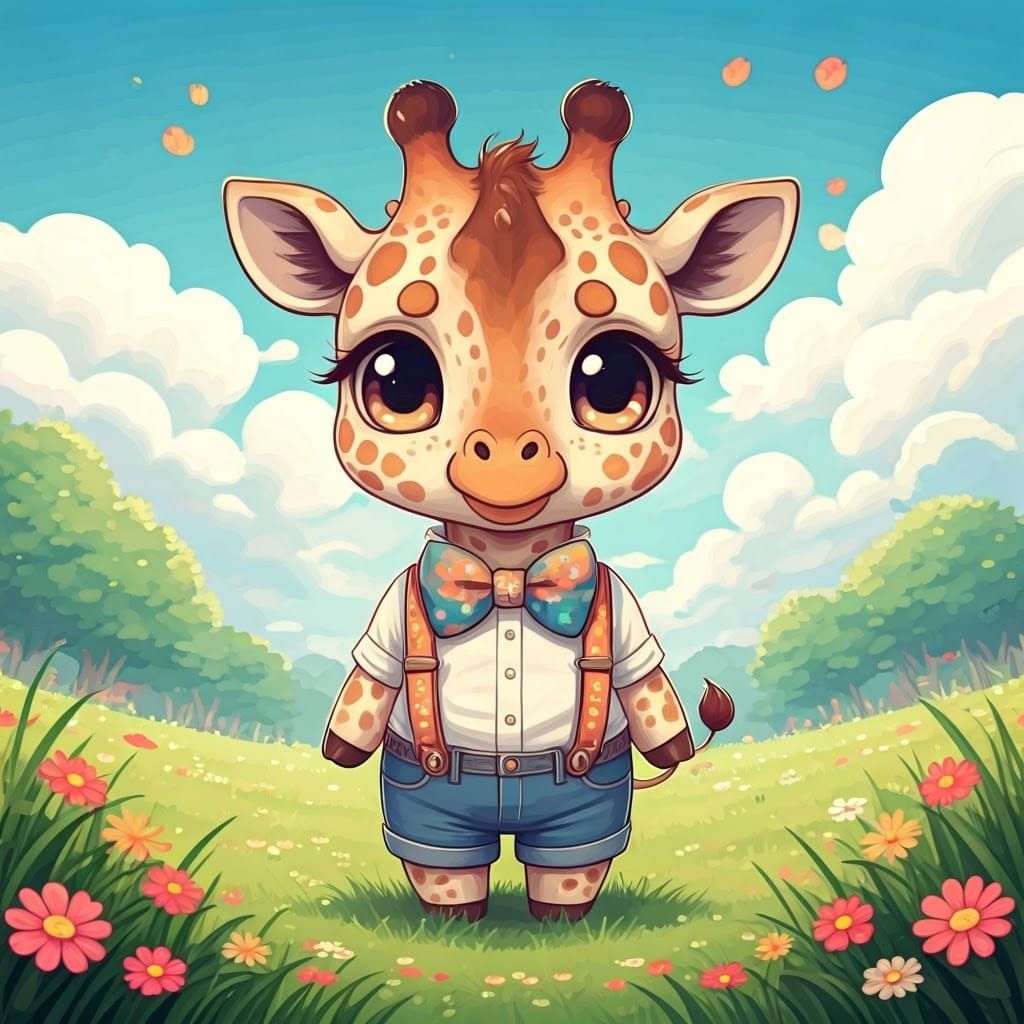Adorable chibi giraffe - Chibi Giraffe in Vibrant Anime Styl...