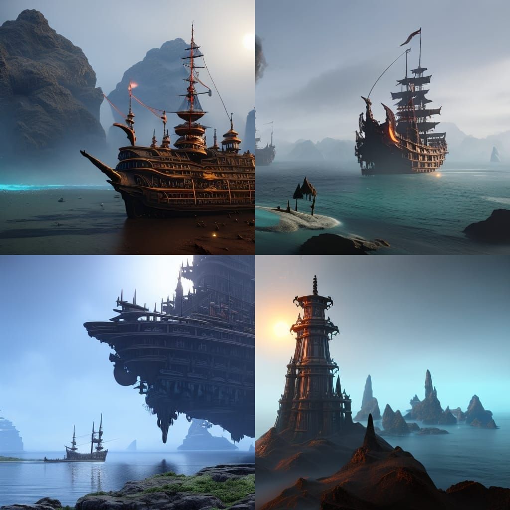pirate galleon attacking an alien city - AI Generated Artwork ...