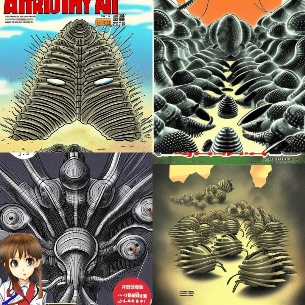 manga cover, scientist creates army of robotic trilobites - AI ...
