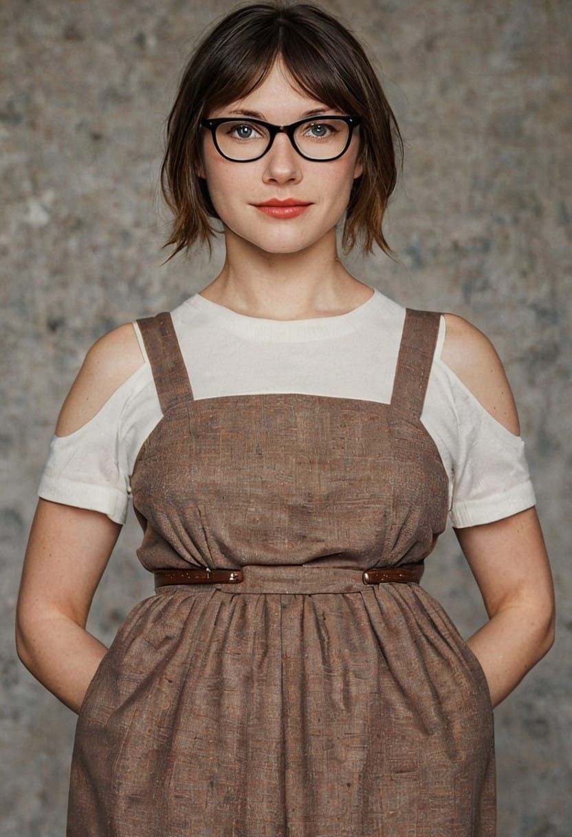 Disheveled Portrait of a Young Woman with Bright R... - AI Art