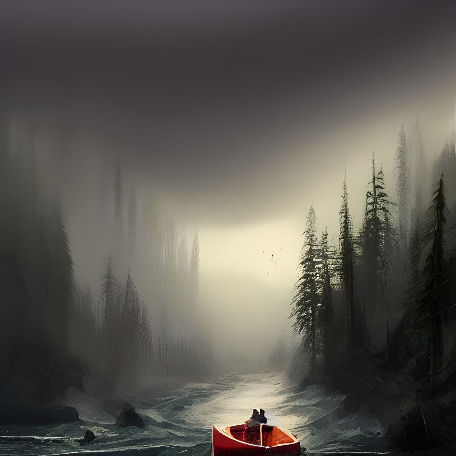 several skiff boats fleeing through treacherous water ways through ...