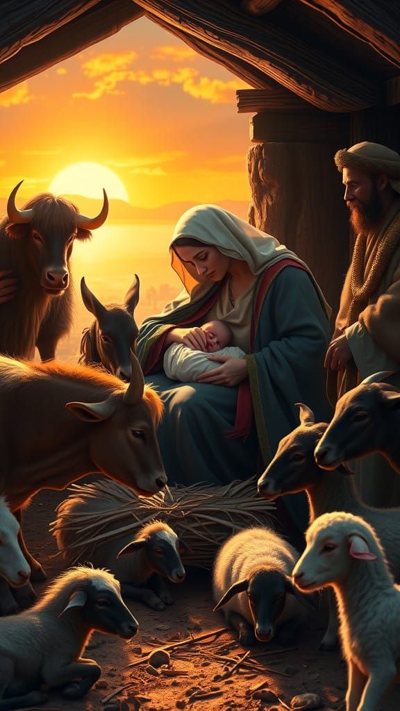 Realistic Nativity Scene with Virgin Mary, Jesus, ... - AI Art