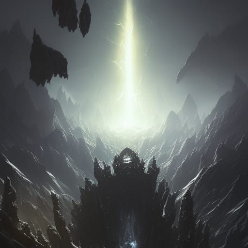 The Great void, and endless darkness with a dark grey mountain in the ...