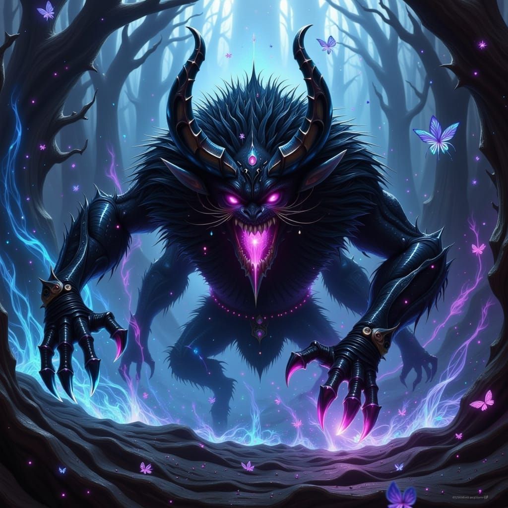 Dark Fantasy Fae Creature Amidst Eerie Landscape - AI Art