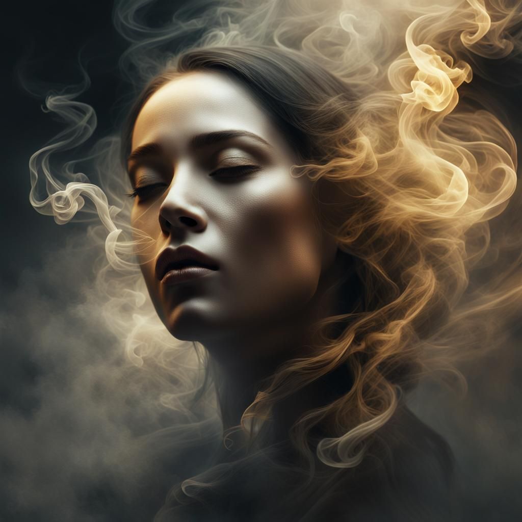 Up in Smoke - Ethereal Woman Surrounded by Deformed Smoke En...