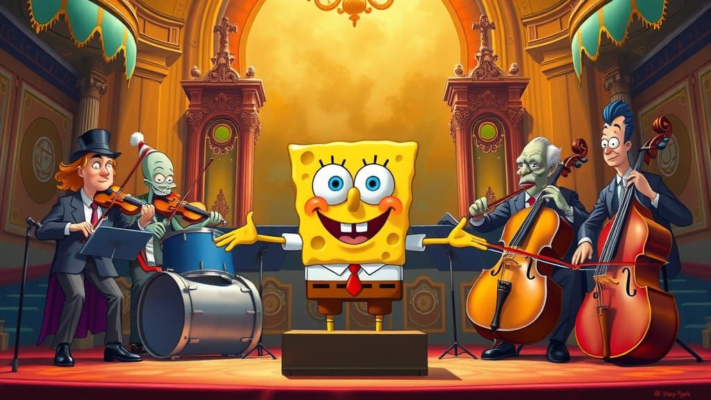 Spongebob Orchestra - Spongebob Leads Vibrant Bikini Bottom ...