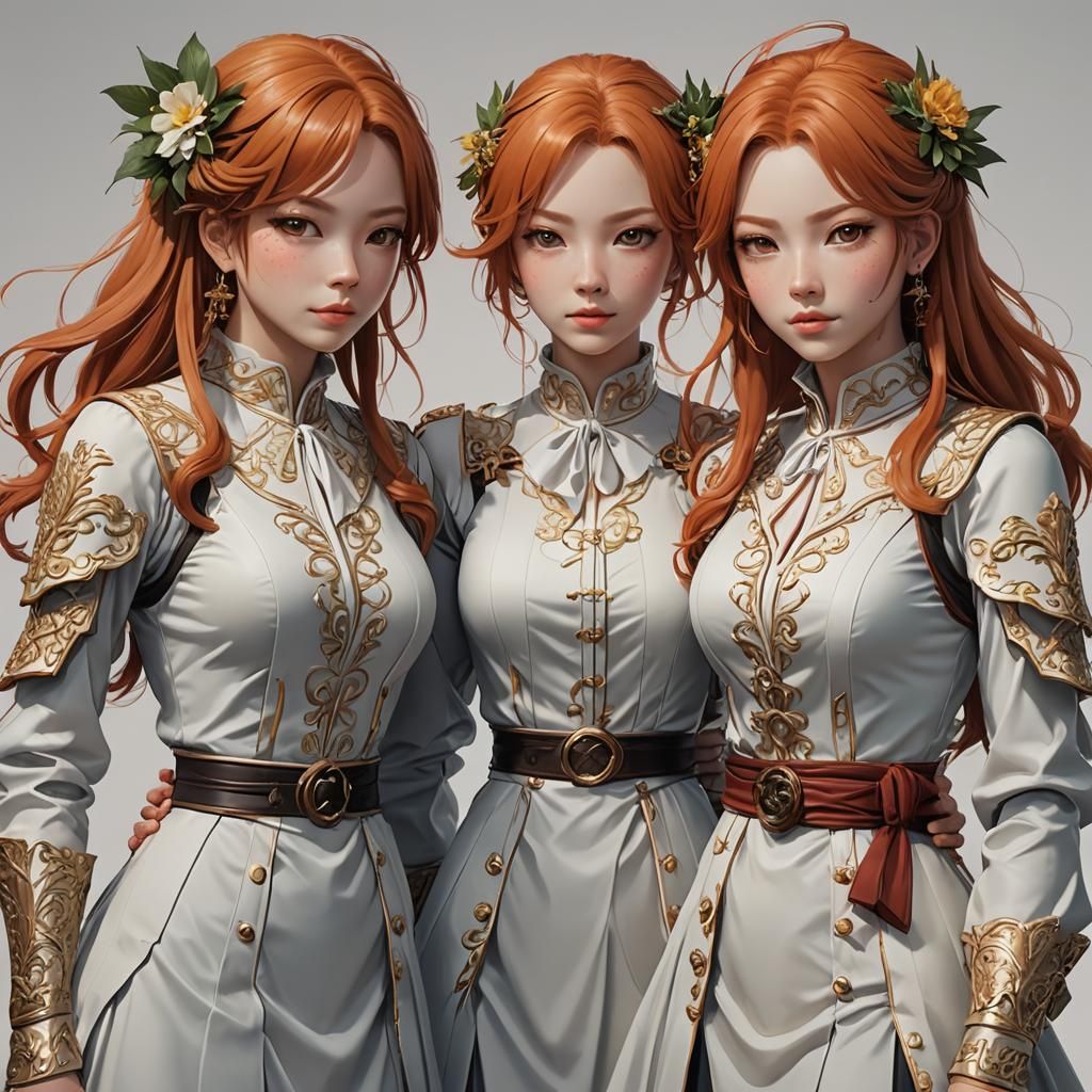 graphic drawing of three ginger women - AI Generated Artwork - NightCafe Creator