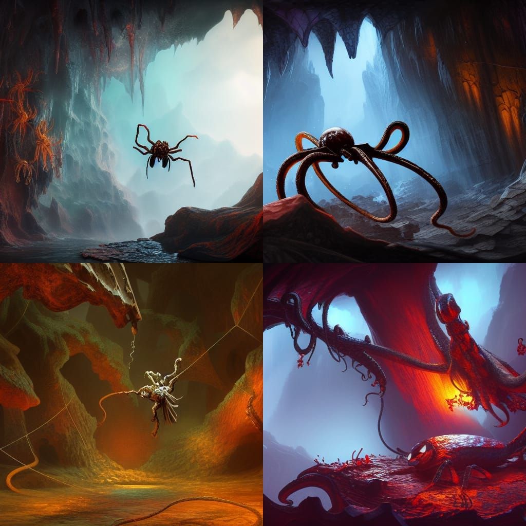 Combination of spider and bat with tenticle in the cave - AI Generated ...