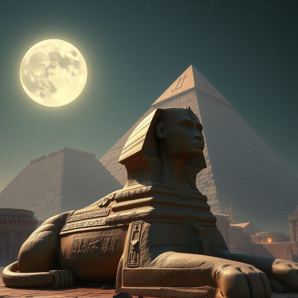 Majestic Sphinx Under Starry Night Skies - AI Art