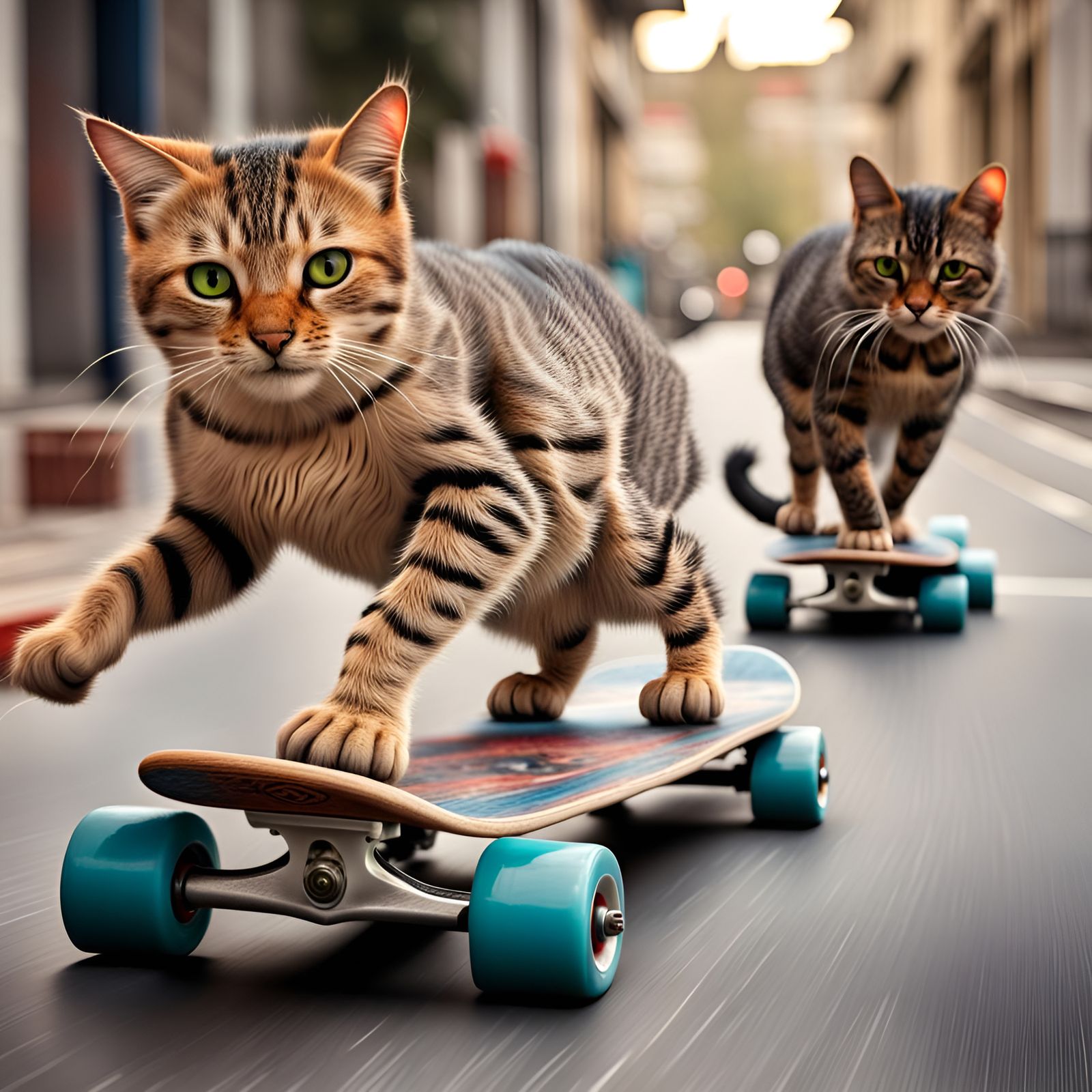 Fast Cats racing on skateboards - AI Generated Artwork - NightCafe Creator