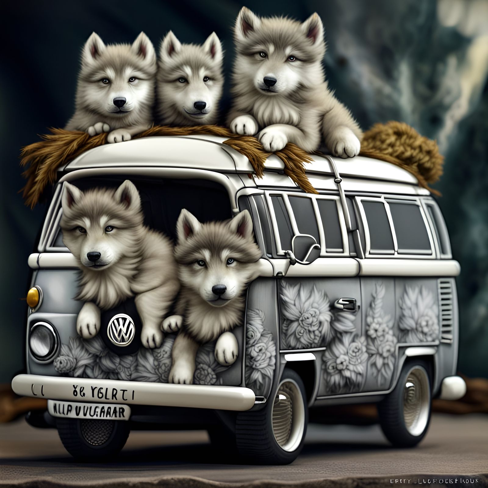 Wolf Puppies Camper Van #2, Masterplayer - AI Generated Artwork ...