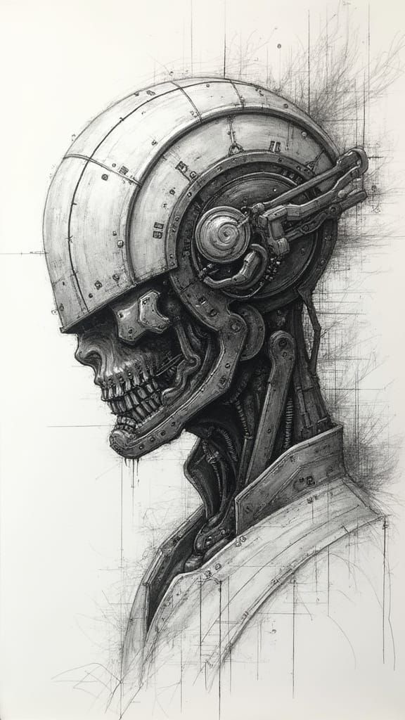 Abstract industrial sci-fi engineering drawing