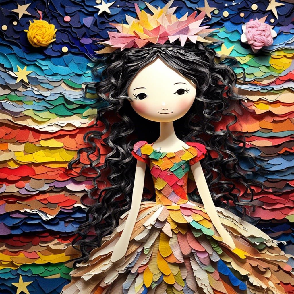 The world of recycled paper،cute princess made of torn paper, a ...