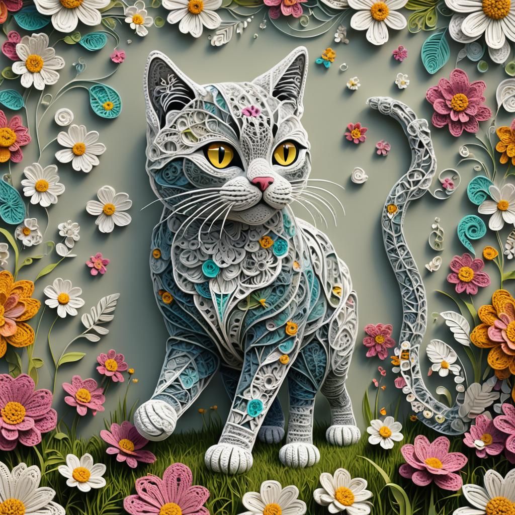 Crochet lace cat - AI Generated Artwork - NightCafe Creator