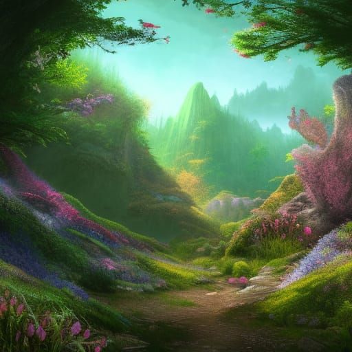 Flower Forest. - Enchanted Flower Forest with Crystal Cave,