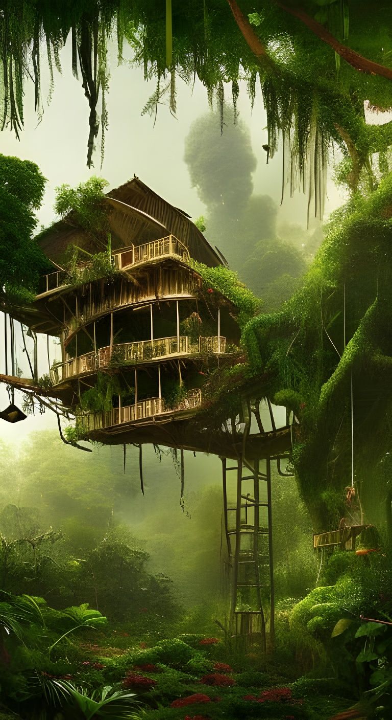 Vines on a treehouse - AI Generated Artwork - NightCafe Creator
