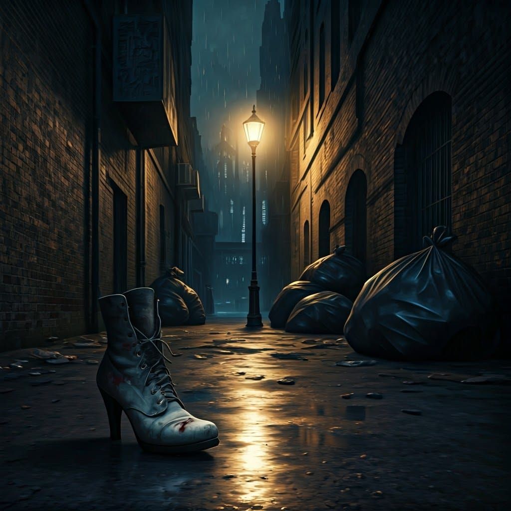 Gothic Gotham Boot, Abandoned in a Rain-Soaked All... - AI Art