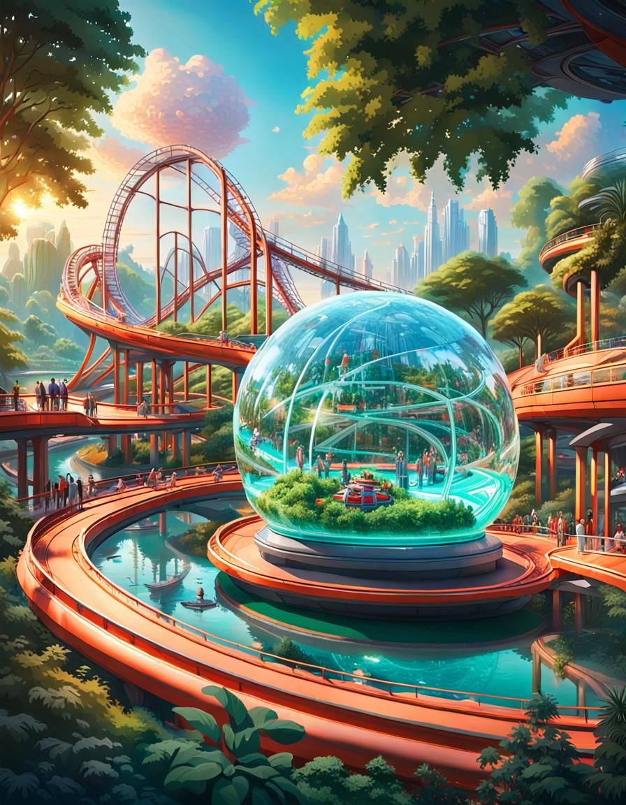 Utopia park The glass orb on the winding bending crazy rollercoaster ...