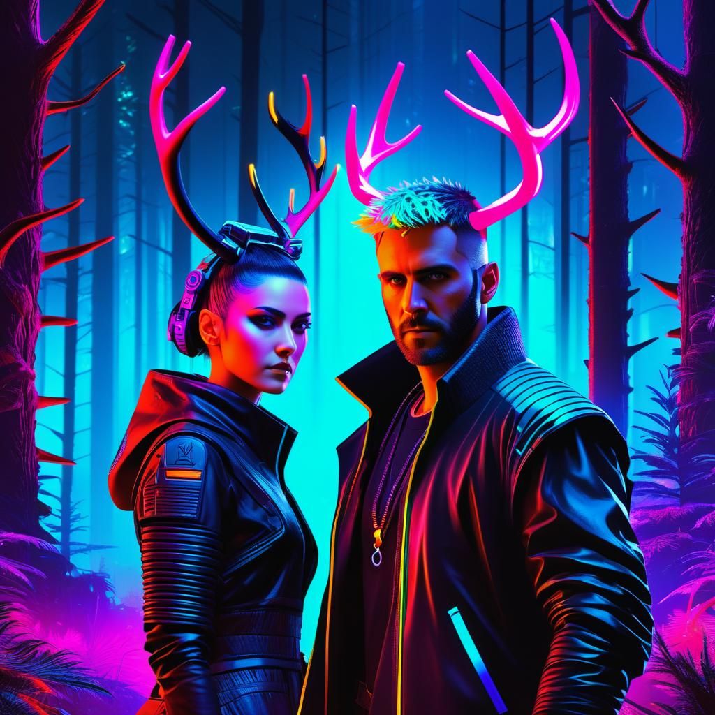 Pirates couple with antlers. cyberpunk 2099 blade runner 2049 neon ...