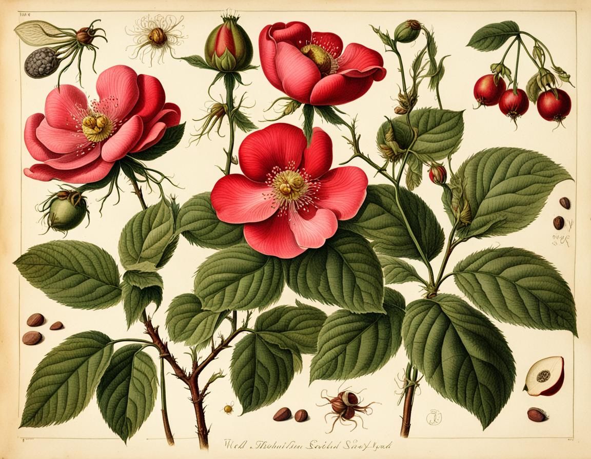 Botanical art wild rose and rose hips - AI Generated Artwork ...