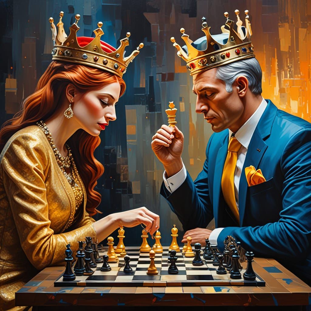 Chess Game: King and Queen in Neo-Impressionism - AI Art