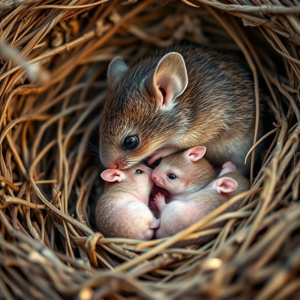 Mother Mouse Tenderly Cares for Her Adorable Pink ... - AI Art