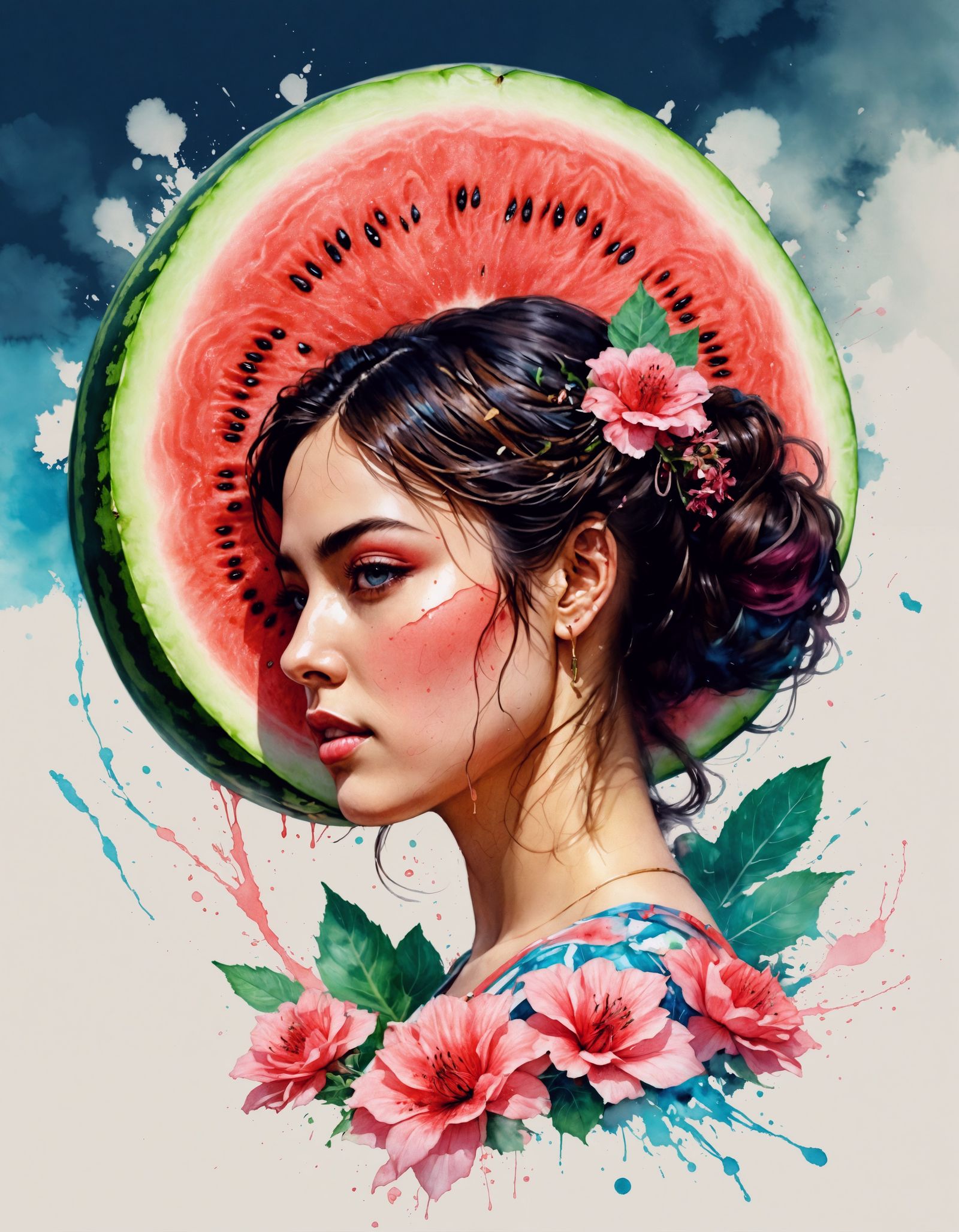 عائشة (Aisha) | 🇵🇸 watercolor double exposure (Dreamshaper v8 ...