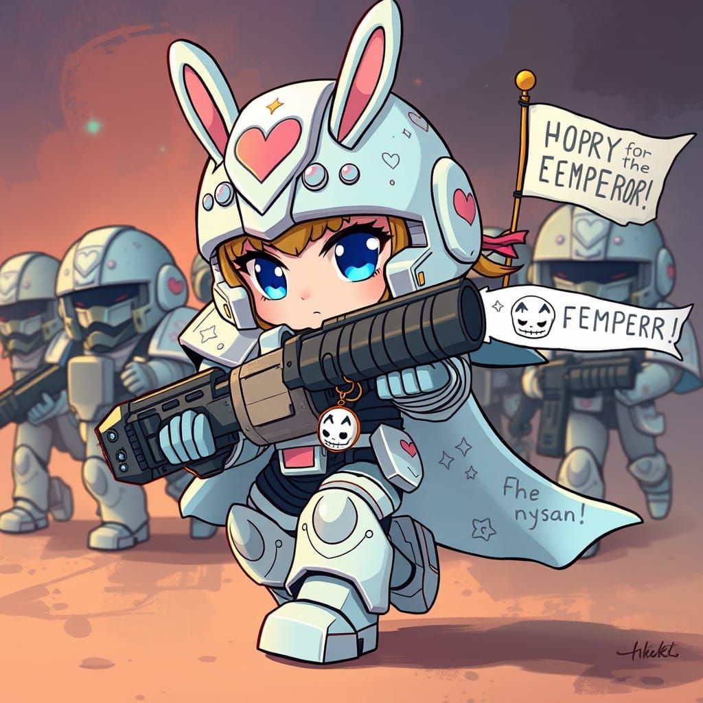 Chibi Space Marine Girl with Heartfelt Determinati... - AI Art